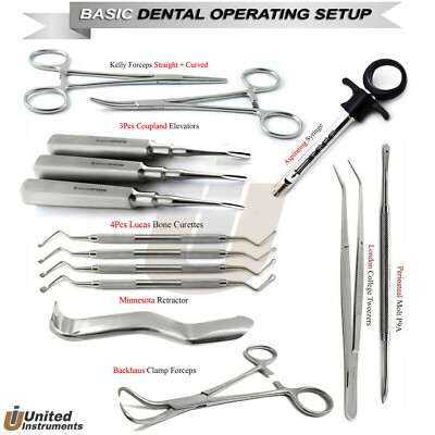 14 PCS BASIC DENTAL OPERATING INSTRUMENTS ORAL SURGERY TOOTH EXTRACTION ...