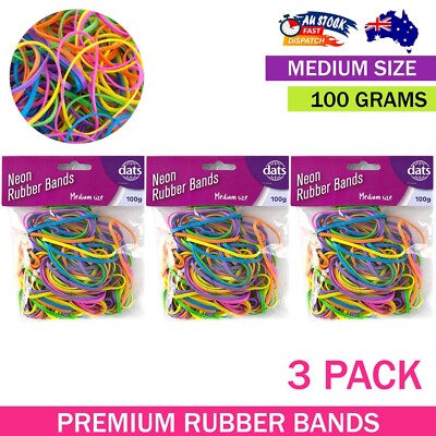 3pk New Premium School Office 300Gram Neon Rubber Bands Size Medium ...