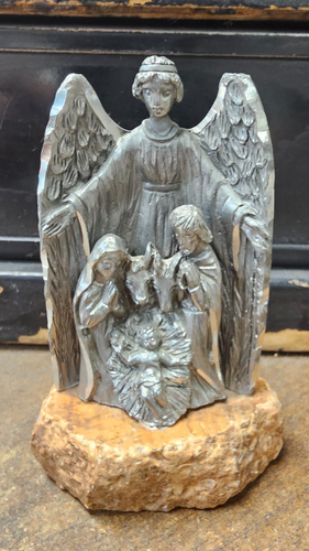 Vintage Pewter angel standing over Mary and Jesus on a stone base | eBay