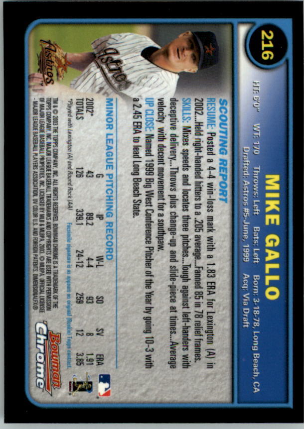 2003 Bowman Chrome #216 Mike Gallo RC | eBay