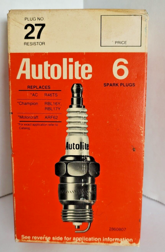 Autolite Plug No 27 Resistor Spark Plugs Box of 6 NOS Late 70s Early ...