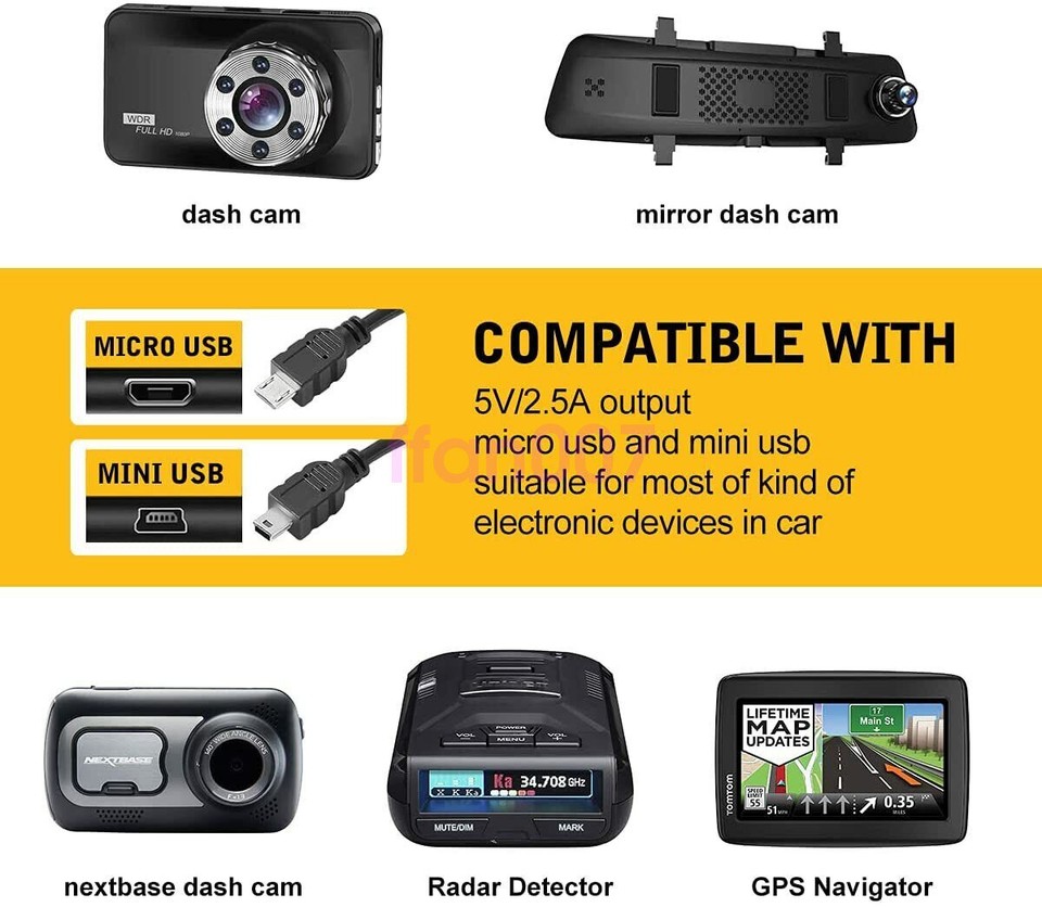 Mini/Micro USB Dash Cam Hardwire Kit 12V-24V to 5V for Dashcam GPS ...