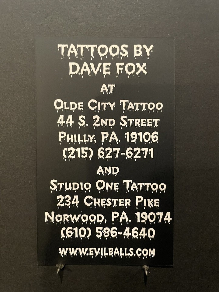vintage DAVE FOX olde city TATTOO BUSINESS CARD flash PHILADELPHIA PA ...