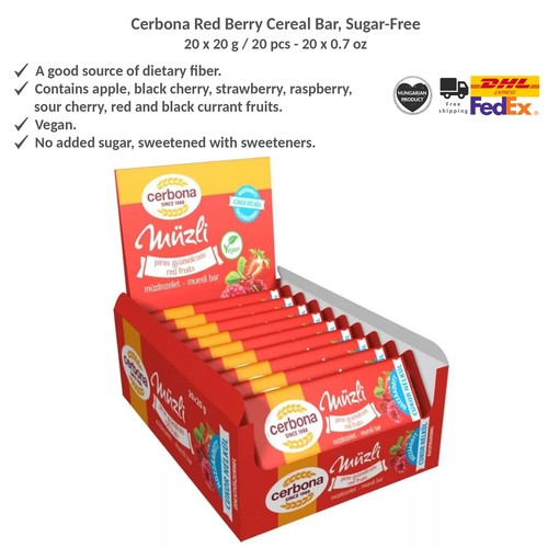 Cerbona Red Berry Cereal Bar, Sugar-Free, Rich in Dietary Fiber 20gx20 ...