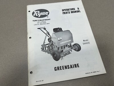 Ryan Greensaire Parts & Service Manual Book Aerator 544435 GA Greens ...