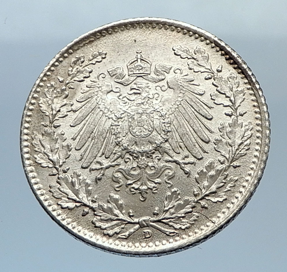 1918 WILHELM II of GERMANY 1/2 Mark Antique German Silver Coin Eagle ...