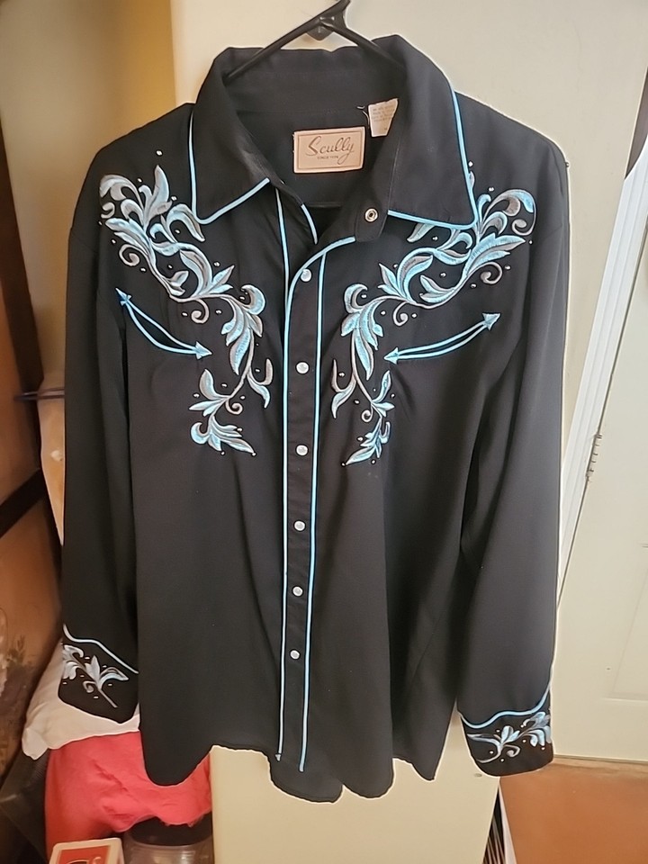 SCULLY MEN'S WESTERN PEARL SNAP BLACK FLORAL SHIRT..MEDIUM | eBay