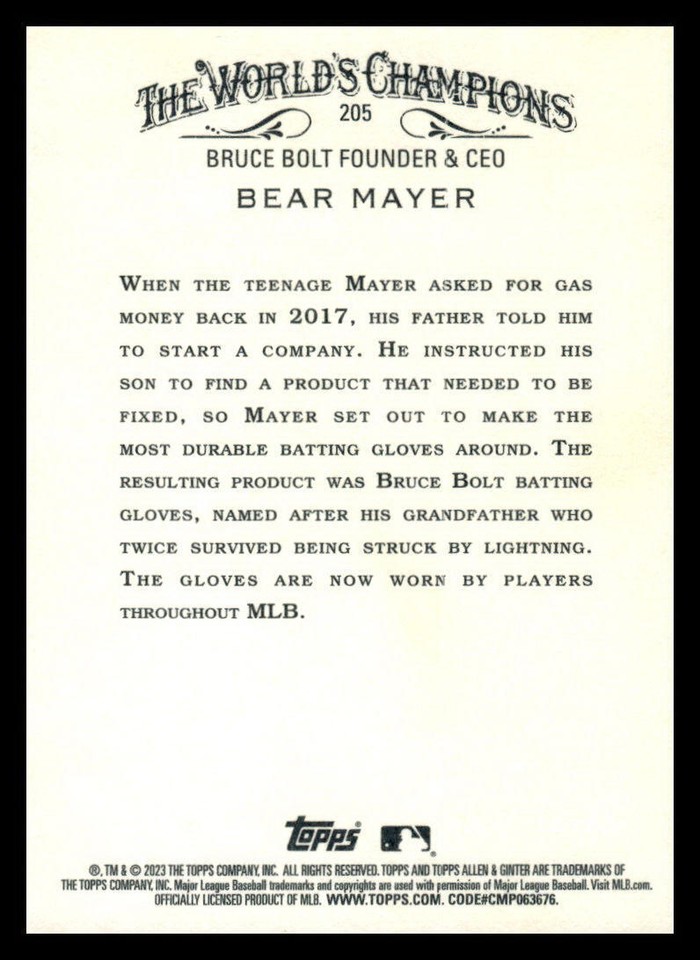 2023 Topps Allen & Ginter Bear Mayer #205 Bruce Bolt Founder | eBay