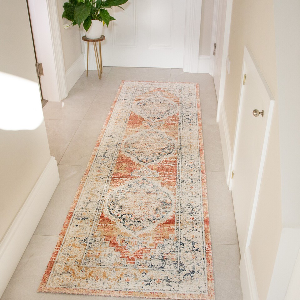 Distressed Hallway Runners Transitional Flat Runner Traditional Living ...