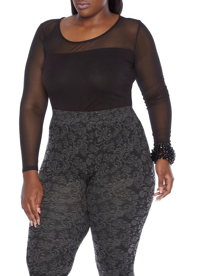 PLUS Sweetheart BODYSUIT MESH sheer snaps cotton S M L 1X 2X 3X 2-24 no ...