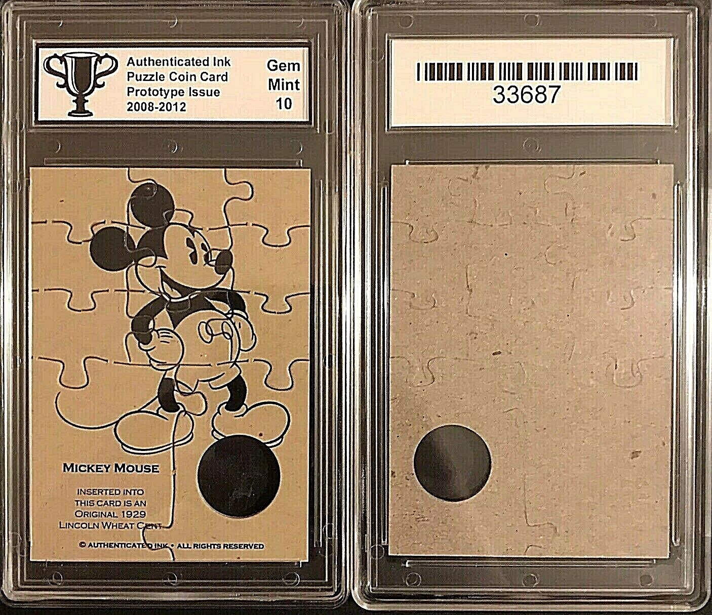 Mickey Mouse Authenticated Ink Puzzle Coin Prototype Card Graded 10 ...