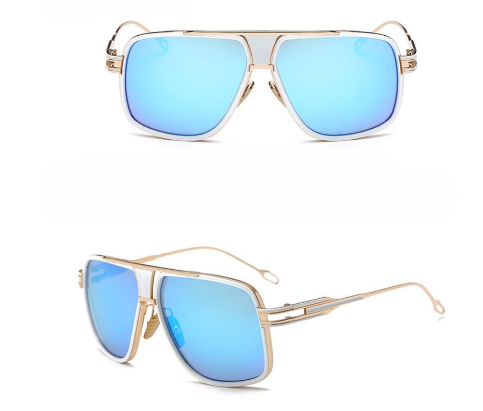 Men's Designer Sunglasses Shield New Gold White Metal Frame Retro ...