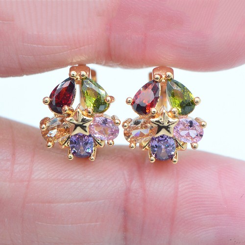 18K Yellow Gold Filled Women Multicolour Topaz Trendy Flower Huggie ...