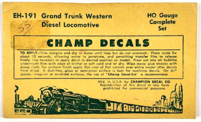 Champ HO Decals #EH-191 Grand Trunk Western Diesel Locomotive | eBay