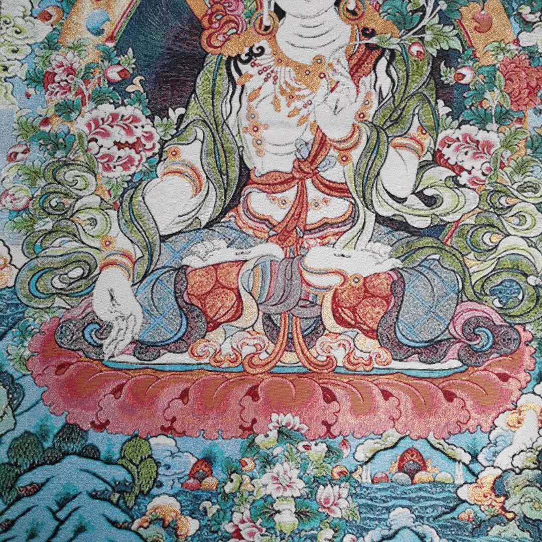 36" Tibet Tibetan Cloth Silk White Tara Guanyin Kwan-yin Tangka Thangka ...