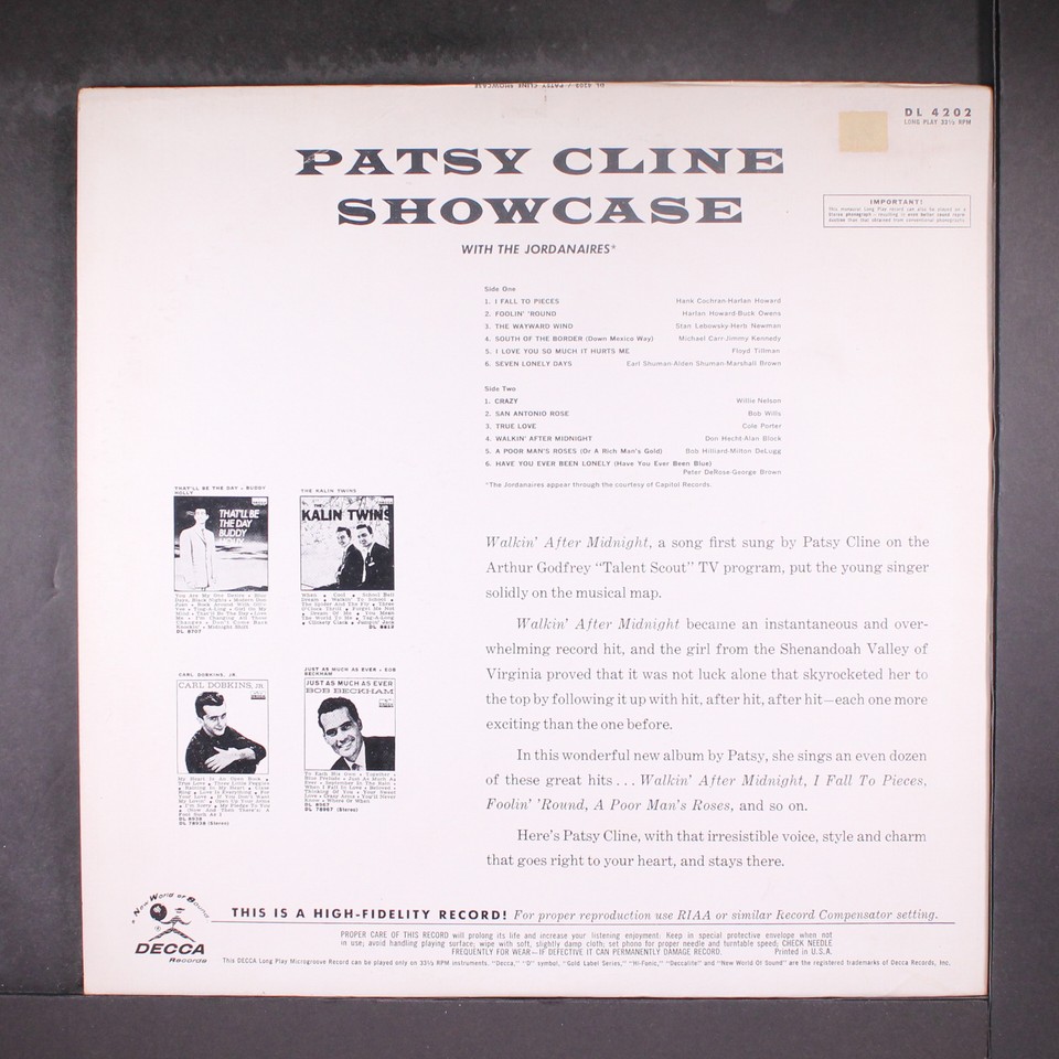 PATSY CLINE: showcase DECCA 12" LP 33 RPM | eBay