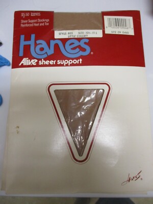 1PR VINTAGE HANES ALIVE RHT SUPPORT SHEER NYLON STOCKINGS SZ 10 1/2-11 ...
