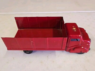 Vintage 13" Pressed Steel 1950's Structo Toys Red Army Stake Bed Truck ...