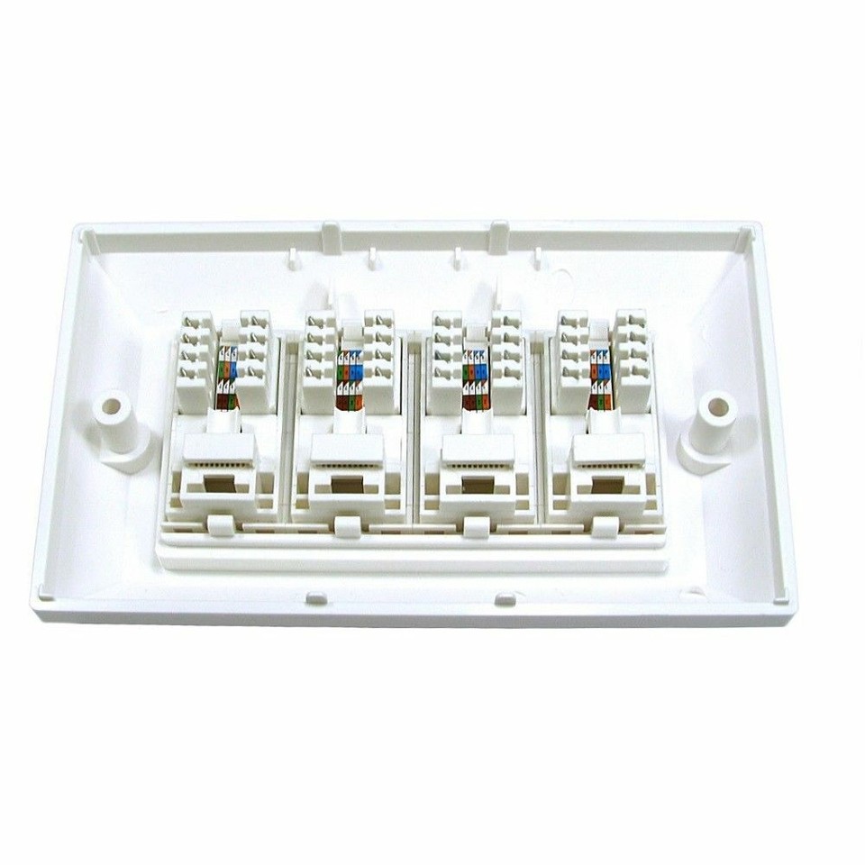 RJ45 Faceplate Wall Socket Cat5e Ethernet Double Gang 4 Port with Euro ...