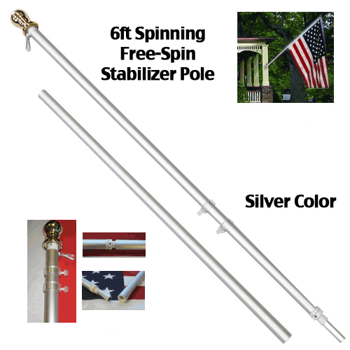New Wall Mount Silver Aluminum Spinner Flagpole Decor , 6-Feet,1 ...