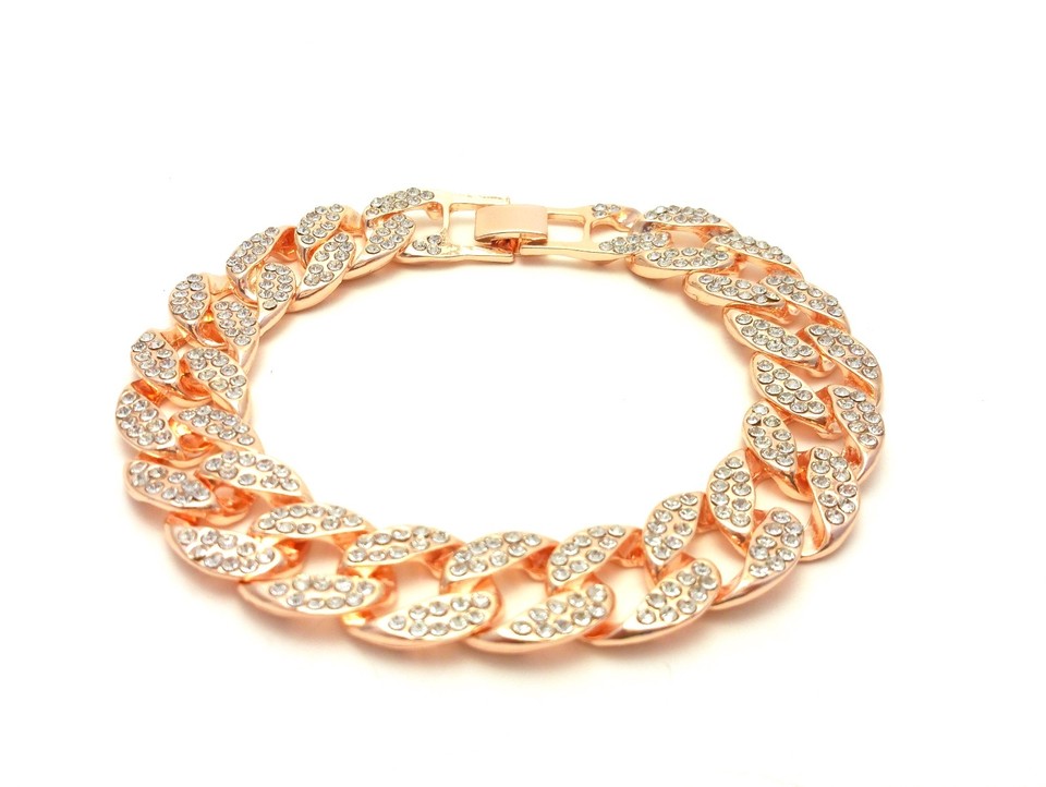 Mens 14K Rose Gold Finish Rapper's Miami Cuban Link Chain Necklace | eBay