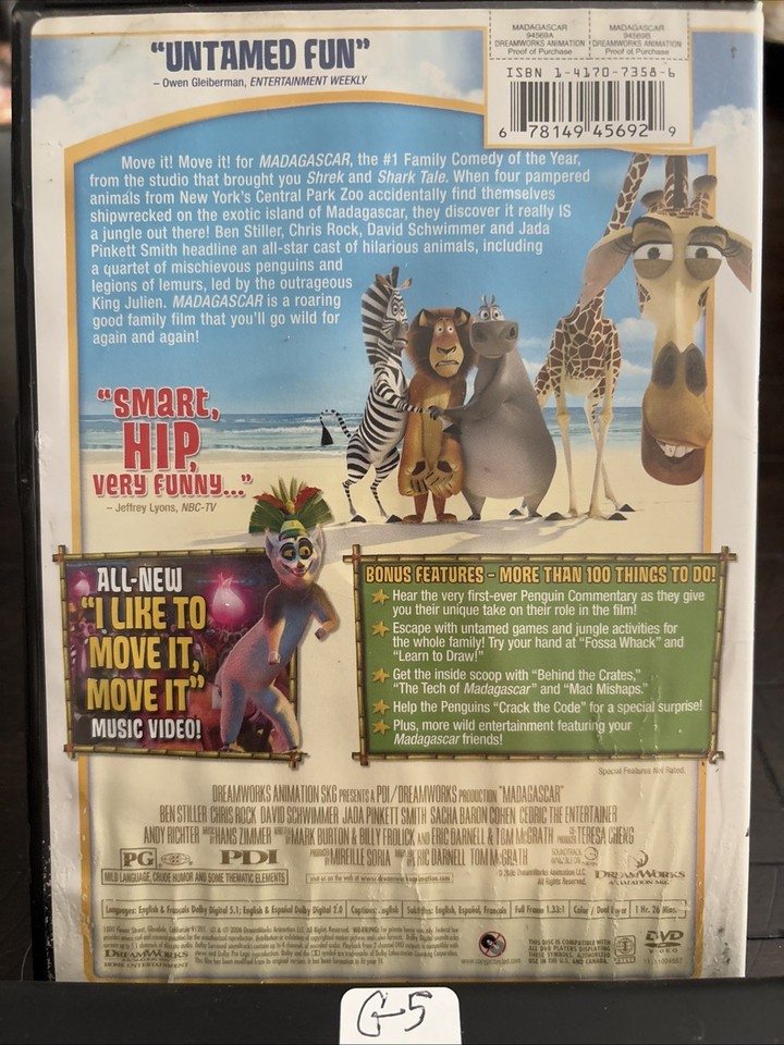 Madagascar (DVD, 2005, Widescreen). See My Store For More, G5 | eBay