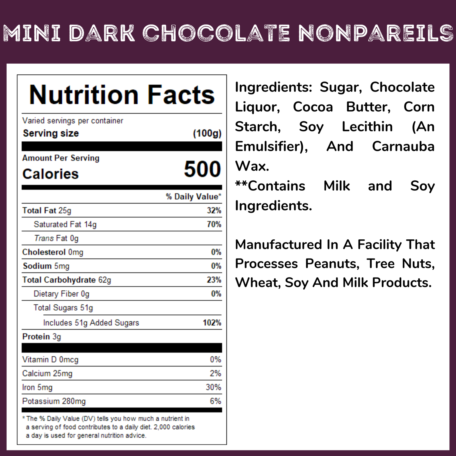 Mini Dark Chocolate Nonpareils - 1.25 Lb Tub - Free Expedited Shipping ...