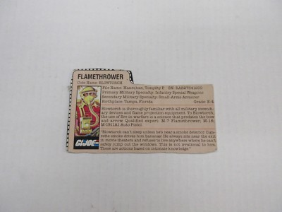 1980's GI JOE ARAH BLOWTORCH FIGURE FILE CARD TO COMPLETE | eBay