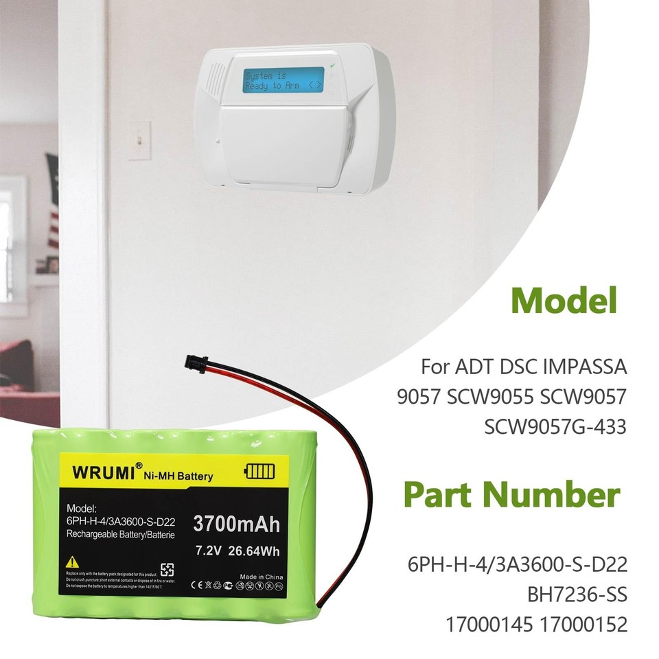 for Dsc Impassa 9057 Battery for Adt Panel - 6PH-H-4/3A3600-S-D22 ...