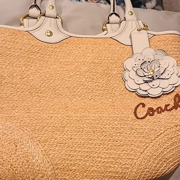 Coach raffia and white leather handbag - Gem