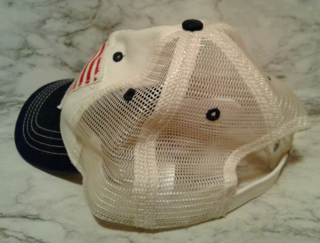 Vntg AMERICAN FLAG Blood Splattered PATCH Mesh Strap … - Gem