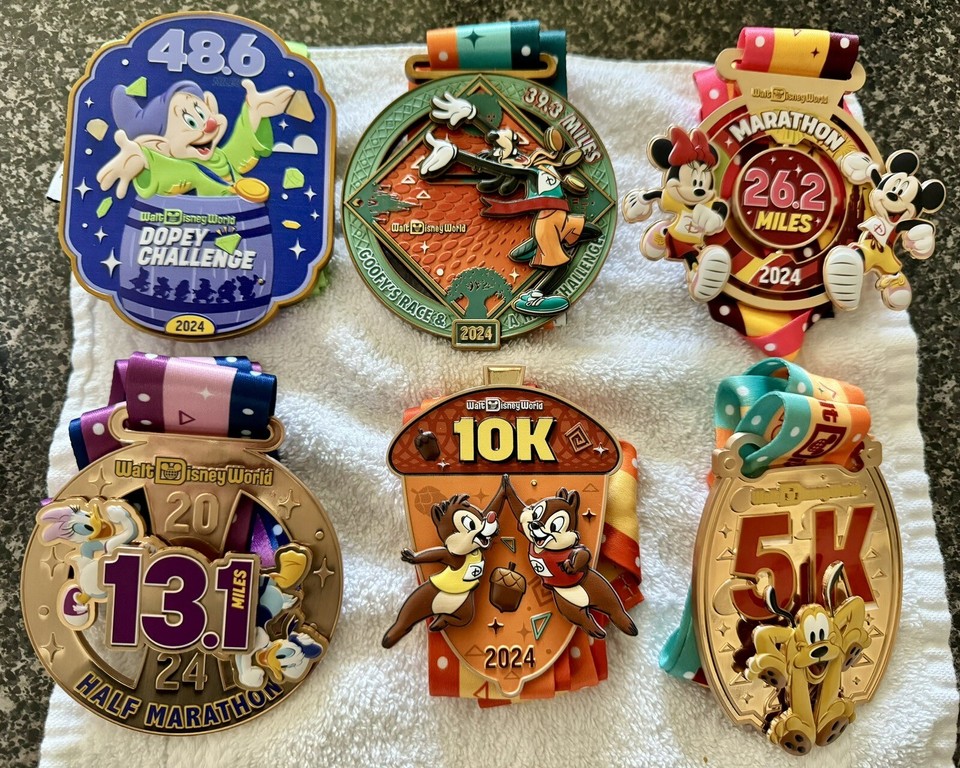 Run Disney 2024 Marathon Weekend All 6 Dopey Challenge Medals & Mickey ...