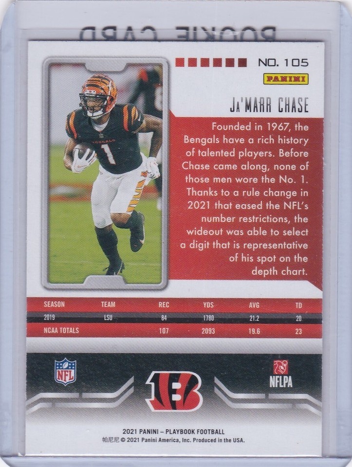 JAMARR CHASE ROOKIE CARD 2021 Panini Playbook RC Ja'marr Football LSU ...