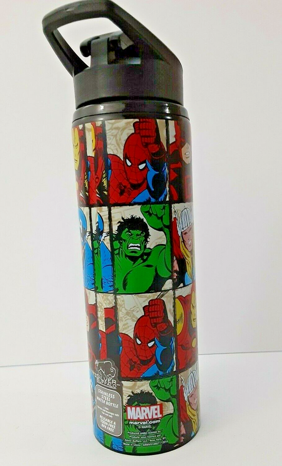 Marvel Comics Stainless Steel WATER BOTTLE Flip Top by Silver Buffalo ...
