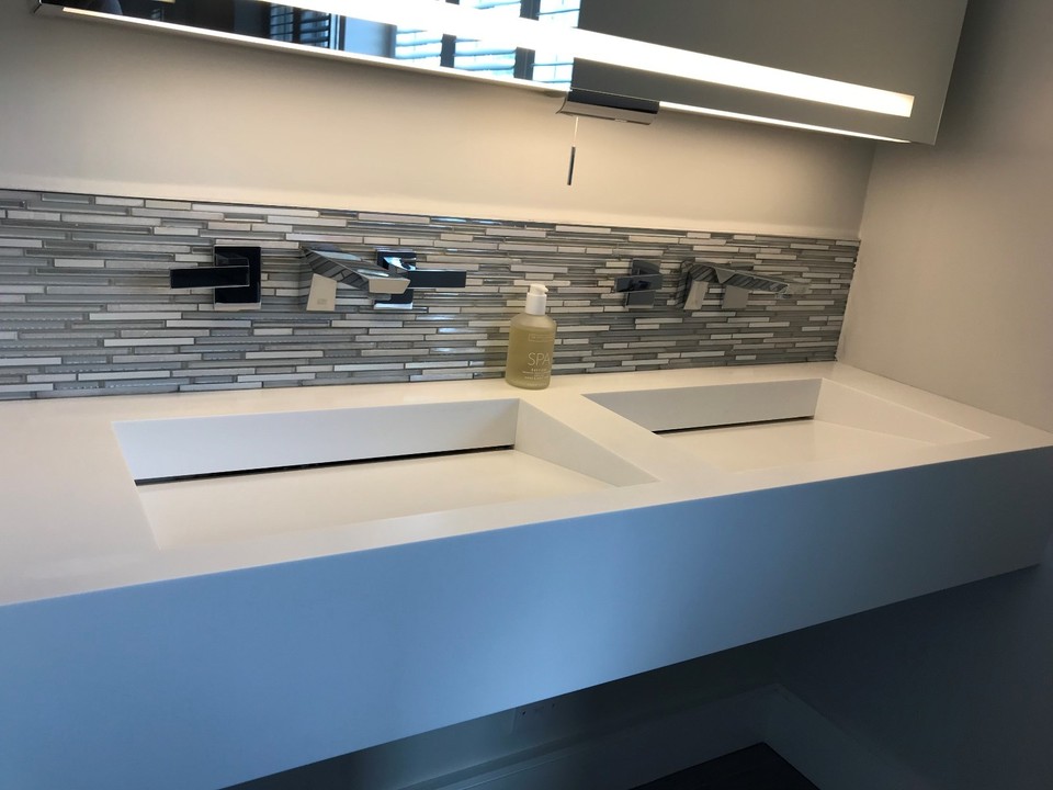 BESPOKE CORIAN WASH TROUGH WITH HIDDEN WASTE | eBay UK