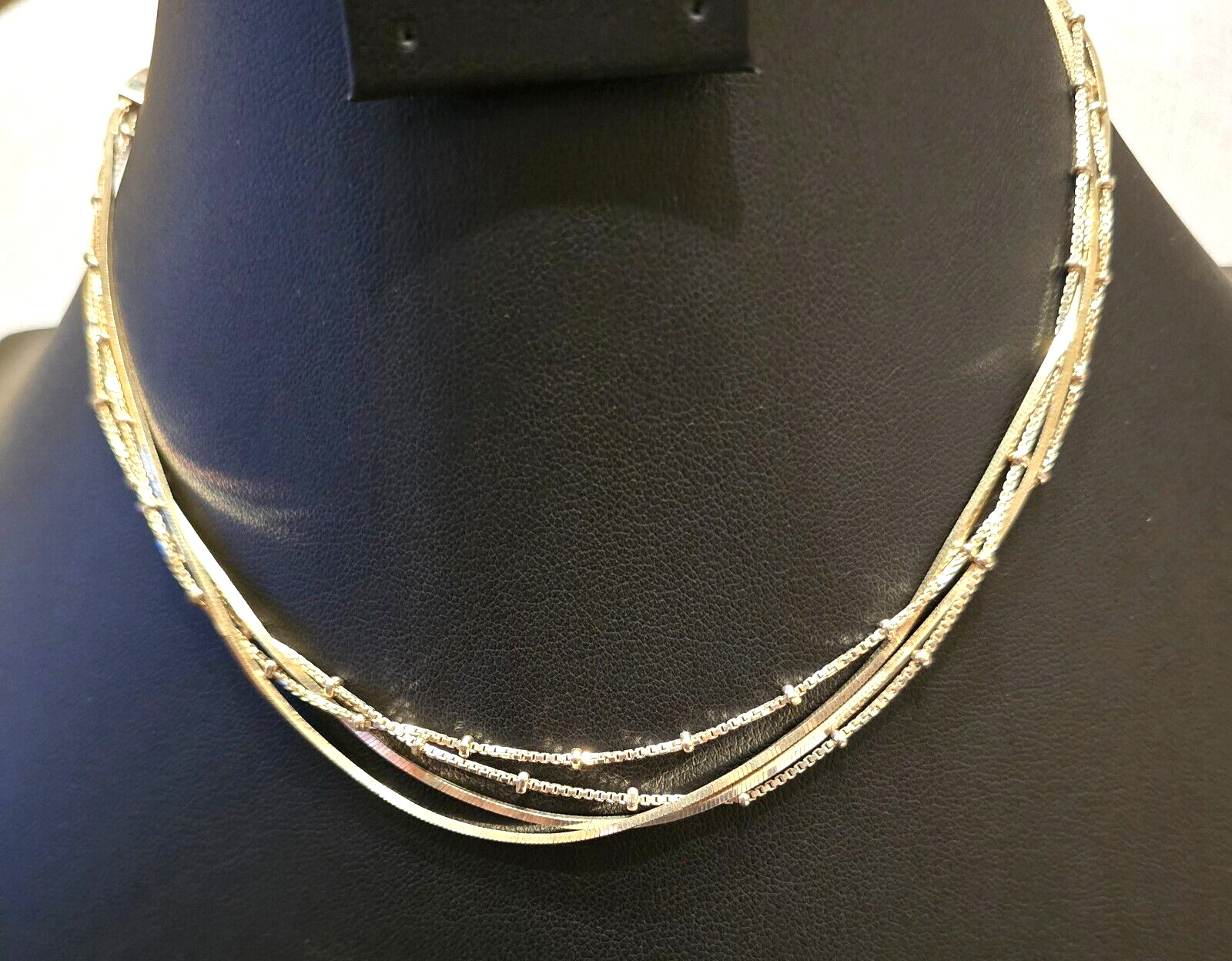 Vintage Sterling 4 Layer Box & Snake Chain Necklace S… - Gem