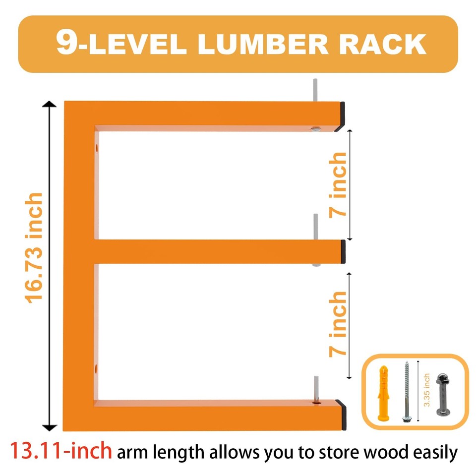 6 Pack Wall-Mounted Lumber Rack, Heavy Duty Wood Storage Racks, 9-Level ...