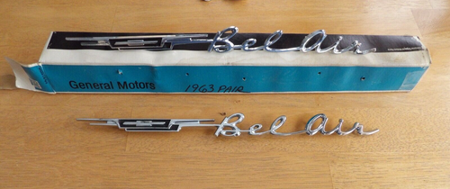 CHEVROLET 1962 63? BELAIR SCRIPT EMBLEMS PAIR ONE NOS ONE USED GM TRIM ...