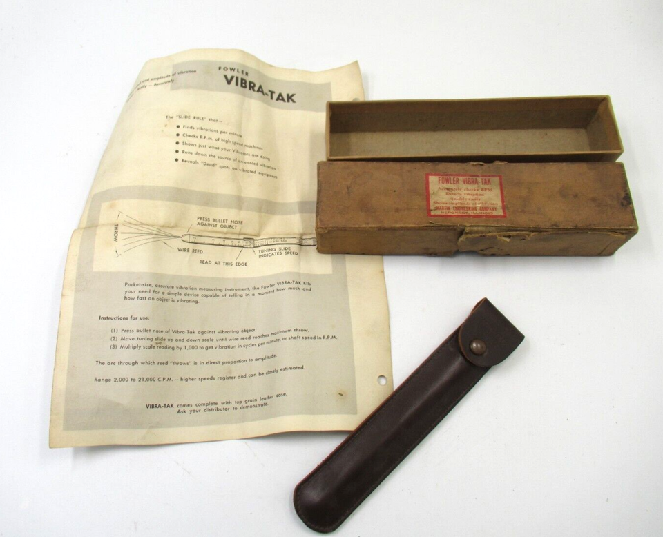 VTG Fowler VIBRA-TAK Auto-Mechanical Tachometer Tool in Leather case ...