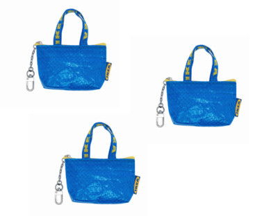 3 x Rare IKEA KNÖLIG Bag Small Keychain Zipper Coin Bag Key Ring Blue ...