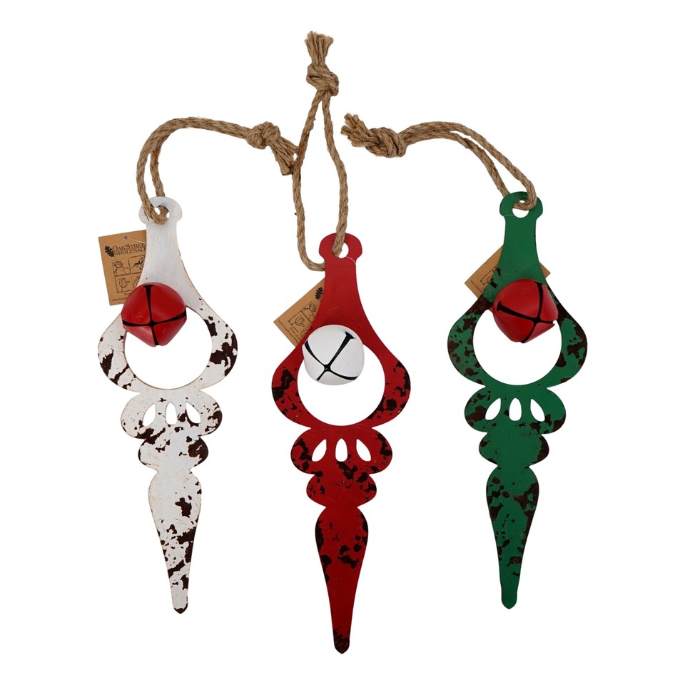 Distressed Metal Finial Drop Ornament (3 Pack, Red Green White, 15 in ...