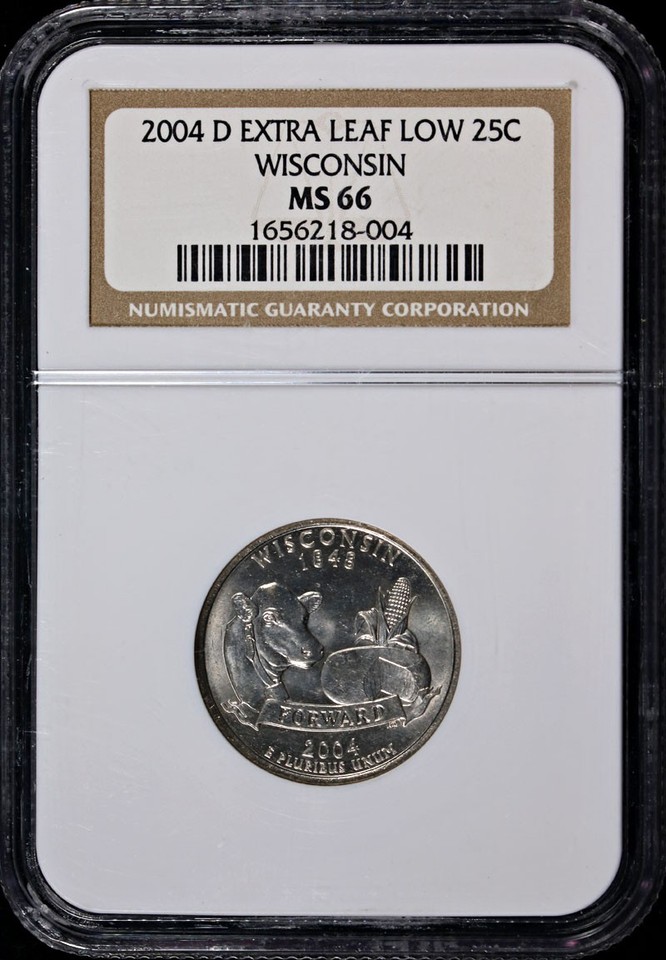 2004-D Wisconsin Statehood Quarter Extra Leaf Low NGC MS66 Superb Eye ...