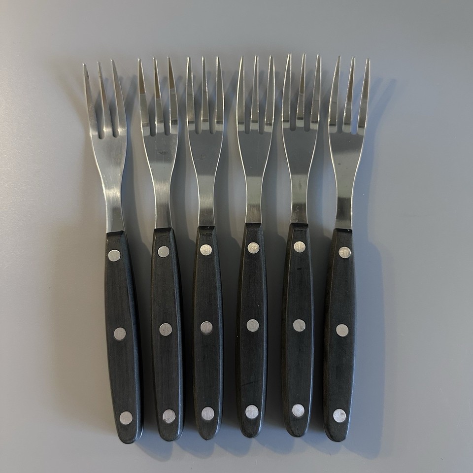 28 pc Stainless Flatware Black Composite Handle Set Dinner forks Salad ...