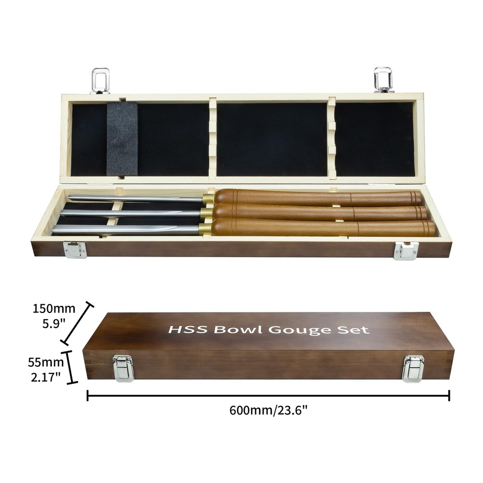 HSS Bowl Gouge Chisel Set for Wood Lathe Turning Tools, 3 Sizes, Wooden ...