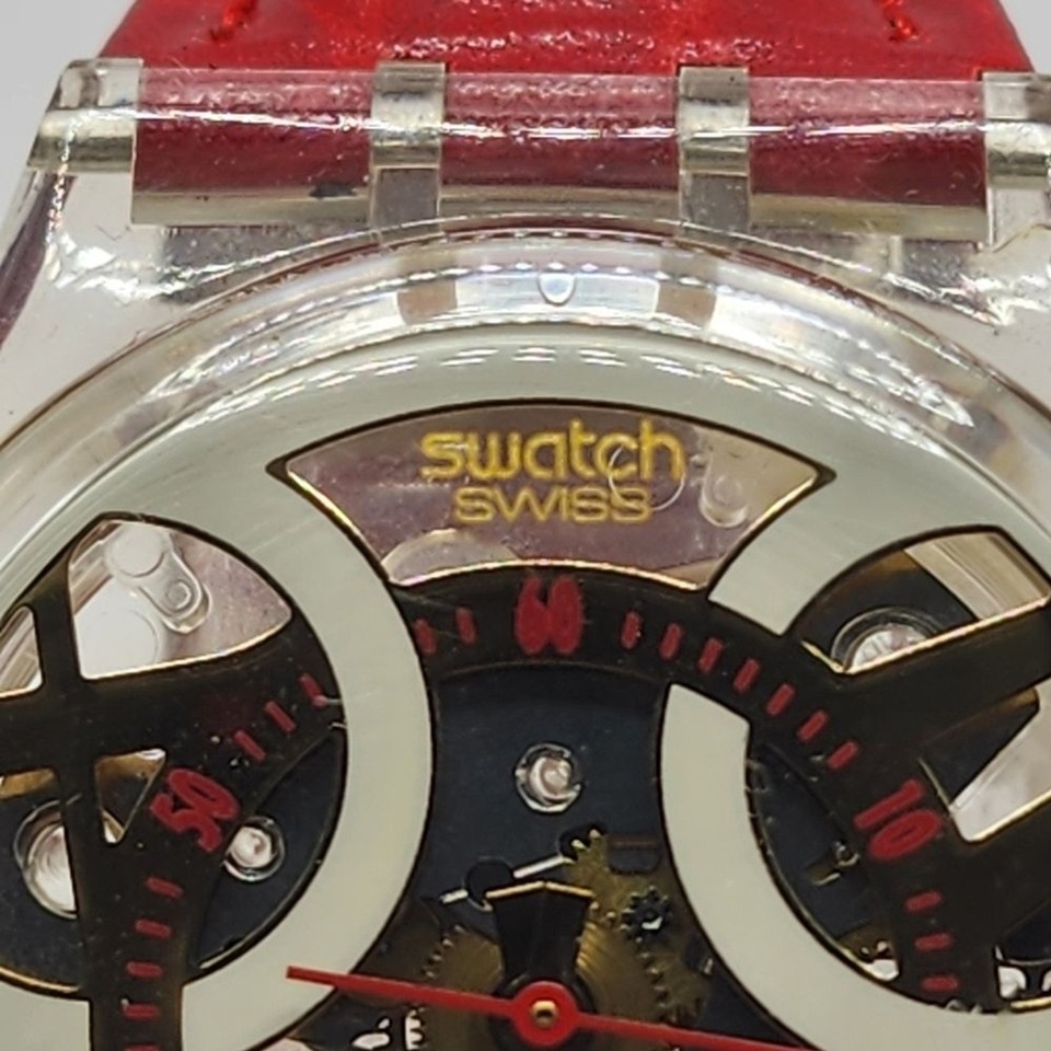 Vintage Swatch Watch skeleton Standard Feuer GK177 1993 red leather ...