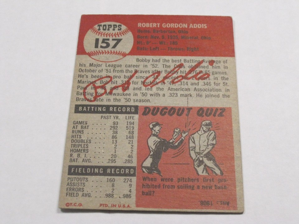 Bob Addis Autographed Baseball Card | eBay
