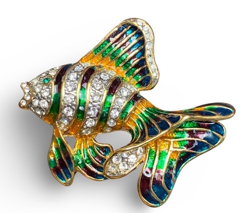 Fish Lovers Gift Brooch Pin Austrian Pave Crystal Enamel Colorful Koi ...
