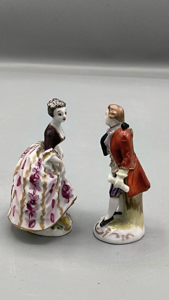 Antique German Meissen Set of 2 Porcelain Miniature Figurines Crossed ...