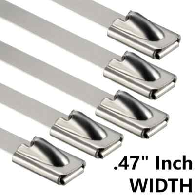 INDUSTRIAL GRADE 400lb (12MM) Stainless Steel Metal Zip Ties Heavy Duty ...