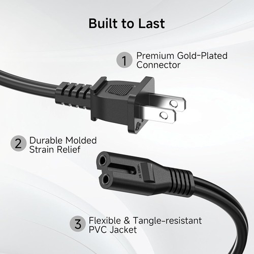 AC 2 Prong Power Cord 3FT Standard 2-Slot Power Cable Replacement | eBay